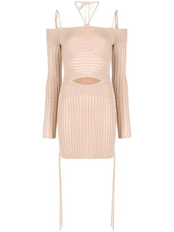 ANDREĀDAMO Ribbed-knit Mini Dress - Neutrals