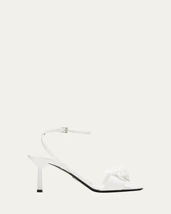 Prada Sandali Triangle Logo Rose Ankle Strap Sandals - Bianco