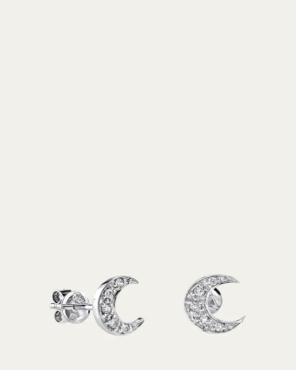 SYDNEY EVAN 14k Pave Diamond Crescent Moon Single Stud Earring - White Gold