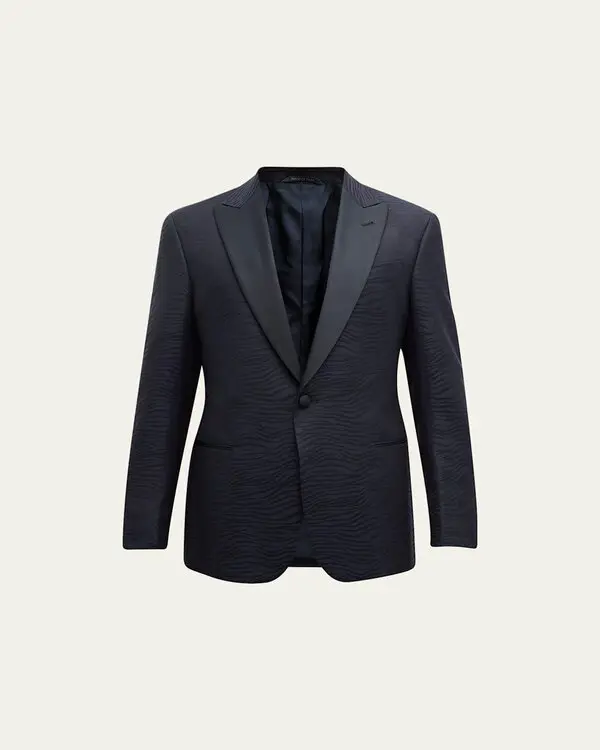 Giorgio Armani Patterned Wool-blend Dinner Jacket - Solid Dark Blue