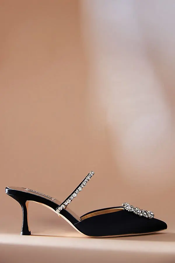 Badgley Mischka Pointed Toe Crystal Heels - Black