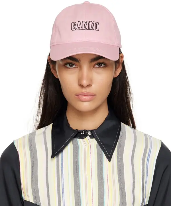 Buy GANNI Pink Embroidered Cap - 465 Sweet Lilac At 17% Off | Editorialist