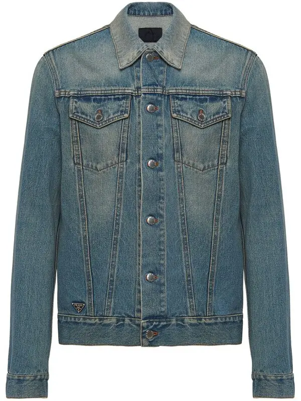 Prada Triangle-logo Denim Blouson Jacket - Blue