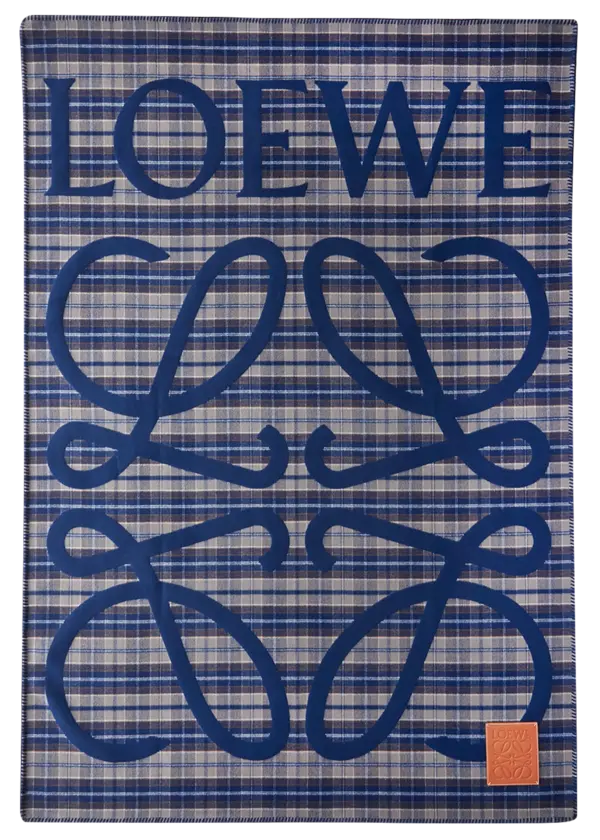 Loewe Logo Check Cashmere Blanket - Navy Blue | Editorialist