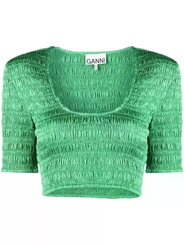 GANNI Cropped Smocked Top
