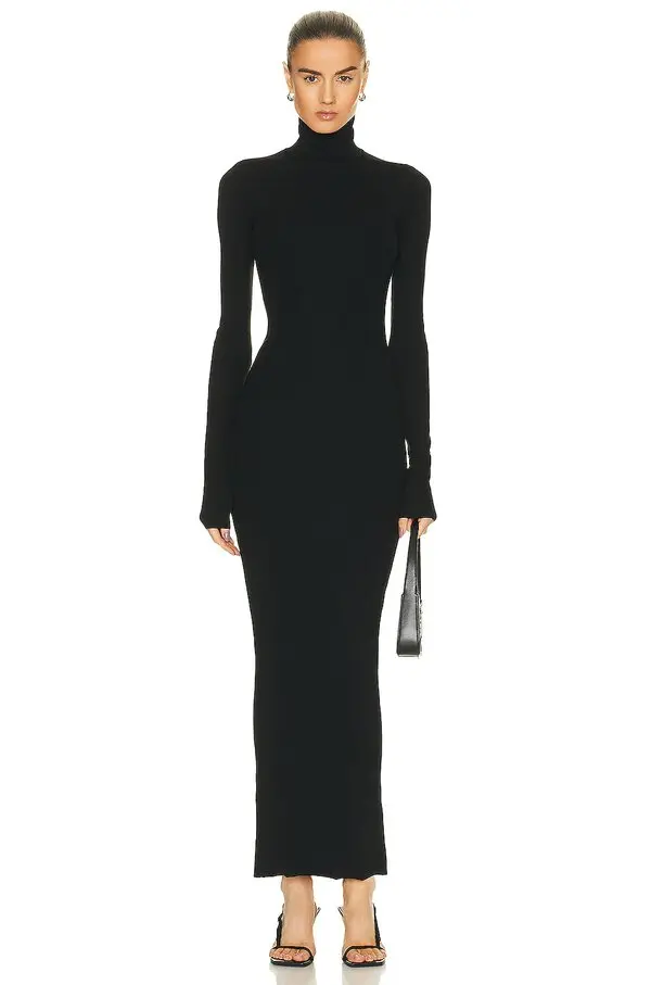 Eterne Long Sleeve Turtleneck Maxi Dress - Black