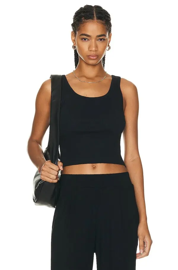 Eterne Cropped Scoop Neck Tank Top - Black
