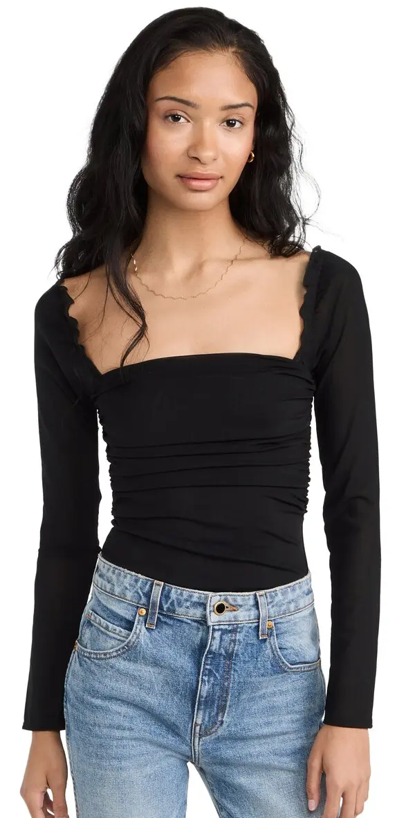 Ambitionist Ruched Mesh Thong Bodysuit