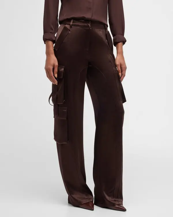 Retrofete André Satin Cargo Pants - Dark Chocolate