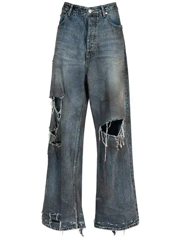 Balenciaga Japanese Denim Wide Leg Jeans - Dirty Pale Blue 