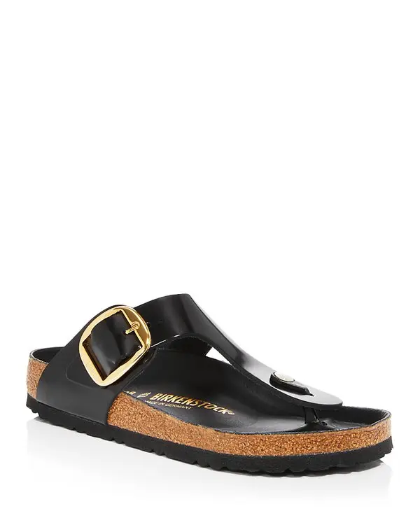 BIRKENSTOCK Gizeh High Shine Big Buckle Thong Sandals - High Shine Black/gold