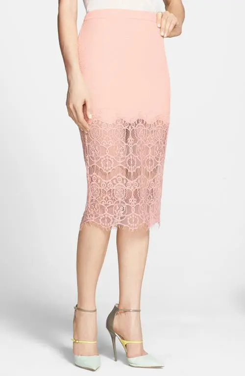Astr The Label Astr Textured Lace Hem Pencil Skirt - Pink Shell ...