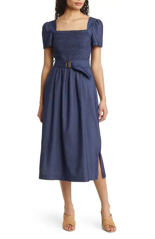 white christmas dresses Denim Fit & Flare Zip Dress