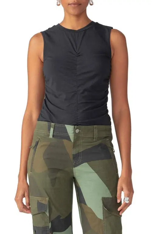 Sanctuary Ruched Stretch Cotton & Modal Top - Black