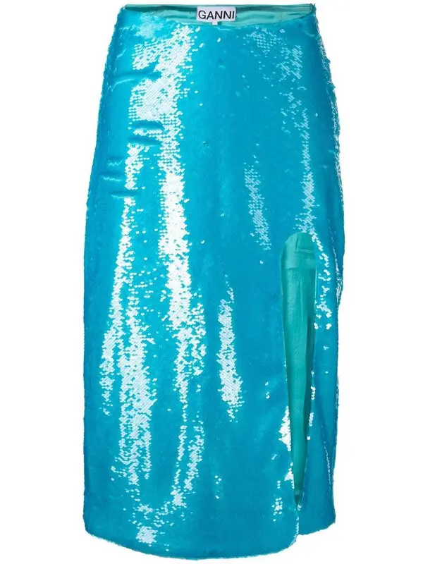 GANNI Sequin-embellished Midi Skirt - Blue