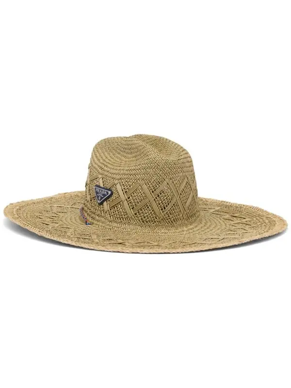 Prada Triangle-logo Straw Hat - Neutrals