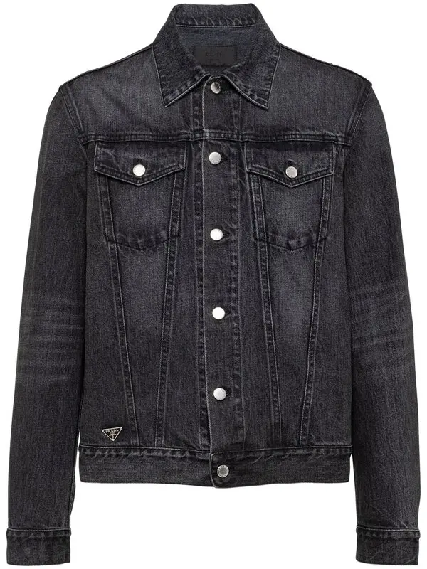 Prada Triangle-logo Denim Blouson Jacket - Black
