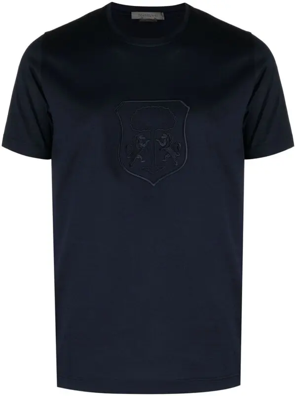 Corneliani Logo-Embroidered Cotton T-Shirt In Blue - 30% Off | Editorialist
