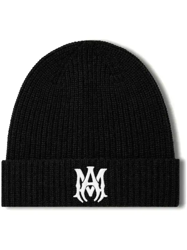 Amiri Logo-Embroidered Ribbed-Knit Beanie - Black | Editorialist