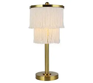 RIVER OF GOODS Polished Metal Accent Lamp With Ringe Shade