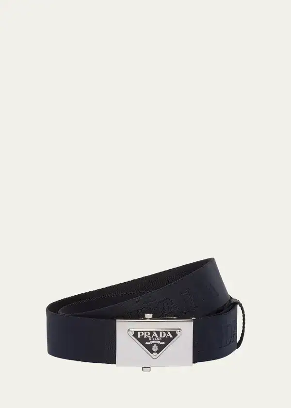 Prada Triangle Logo Nylon Belt - Blue | Editorialist