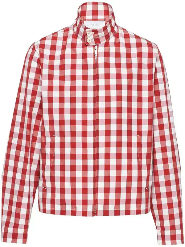 Prada Gingham Check Zip-Up Jacket - Red | Editorialist