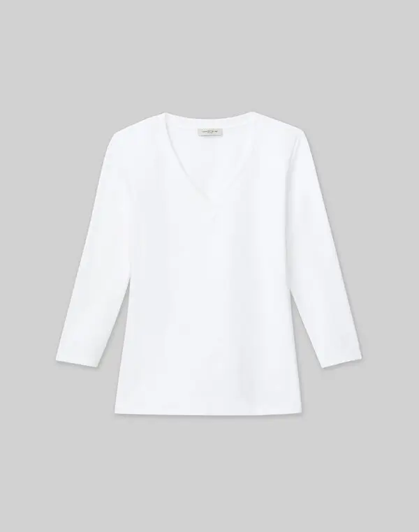 Lafayette 148 New York Cotton Rib V-neck T-shirt - White