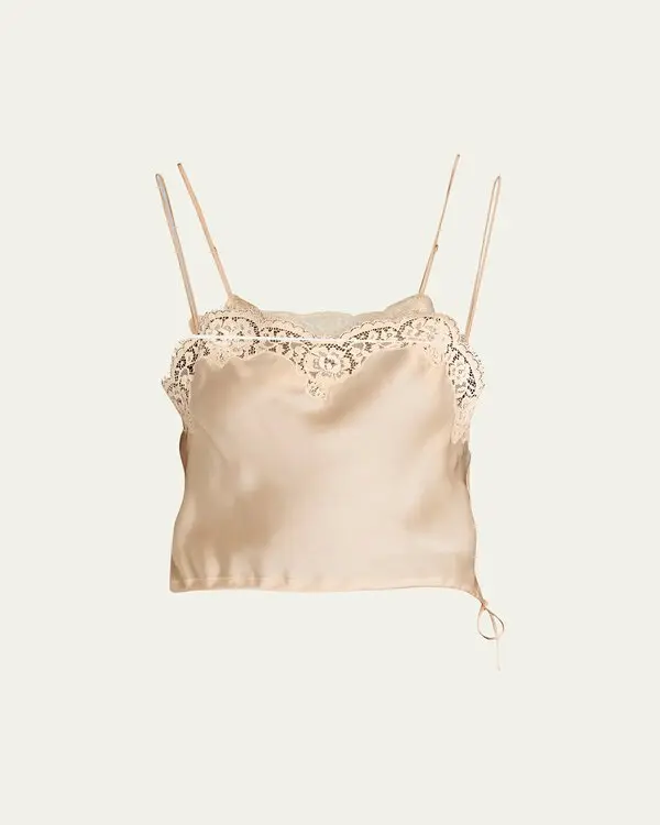 Saint Laurent Drawstring Lace-trim Satin Silk Cami - Skin | Editorialist