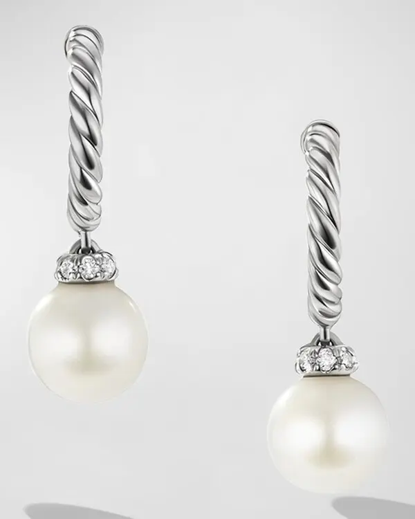 David Yurman Solari Pearl And Pave Diamond Drop Earrings - Sterling Silver