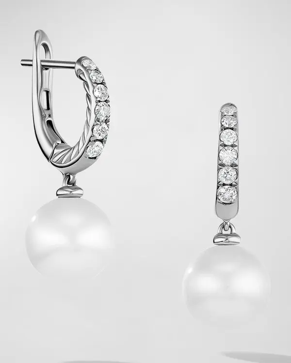 David Yurman Pearl And Pavé Diamond Drop Earrings - Sterling Silver