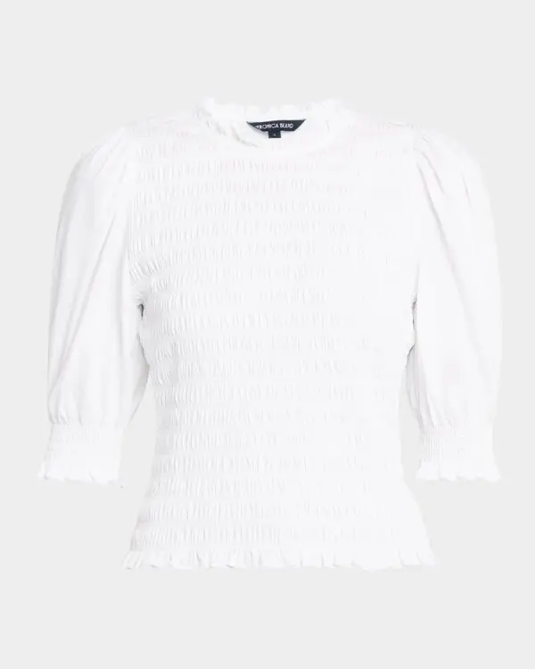 Veronica Beard Langston Smocked Top - White