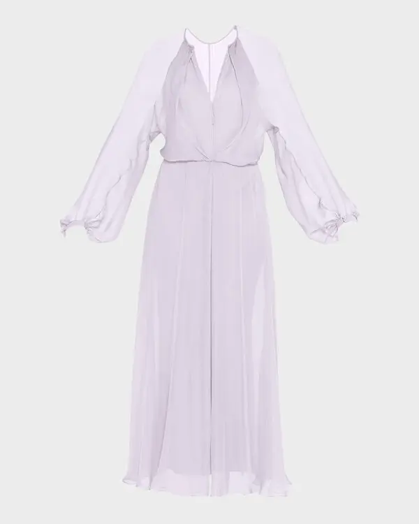 Giorgio Armani Zip-front Long-sleeve Silk Chiffon Layered Gown
