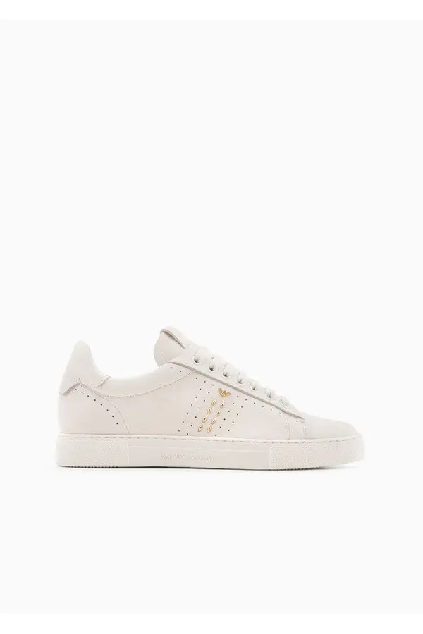 Emporio Armani Leather Sneakers With Studs And Perforated Motif In