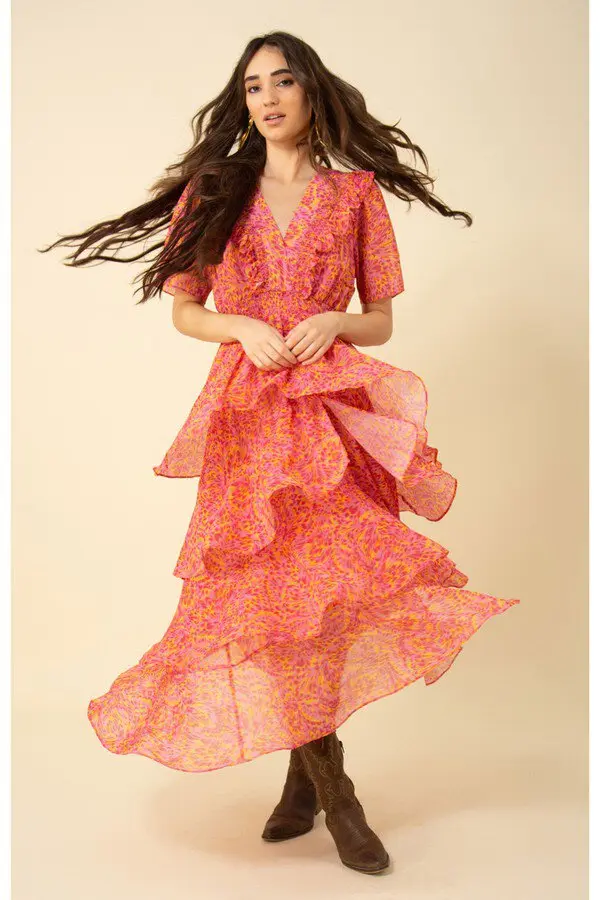 Hale Bob Laylee Tiered Chiffon Dress - Pink