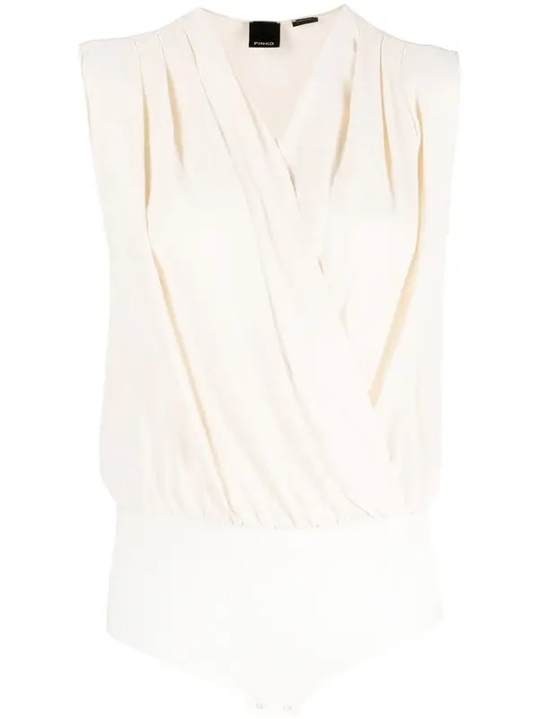 Pinko Crossover Draped Bodysuit Neutrals Editorialist