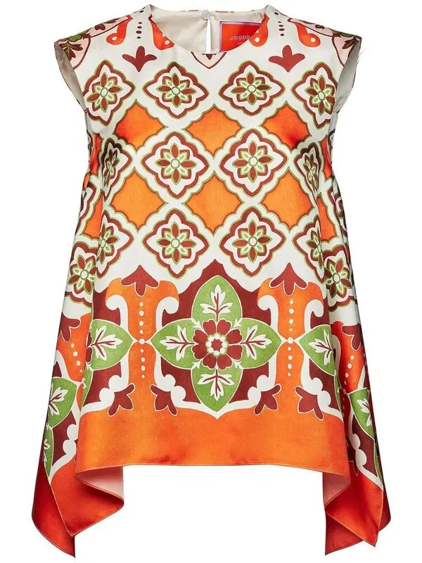 La DoubleJ San Carlo Printed Silk Blouse - Orange
