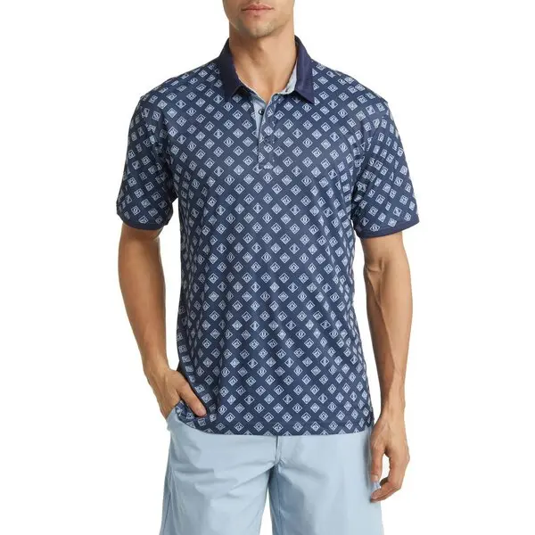 SWANNIES Jackson Geo Pattern Golf Polo - Navy-sky