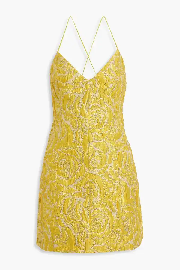 Alice + Olivia Alice Olivia Tayla Cloqu-Jacquard Mini Dress Us 6 In Yellow  - 50% Off | Editorialist