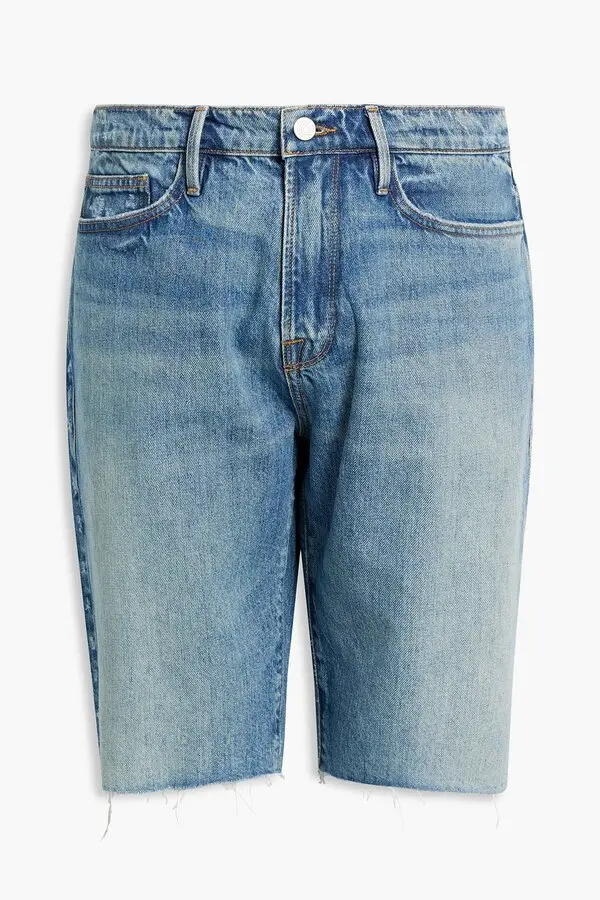 FRAME L'homme Distressed Denim Shorts - Mid Denim