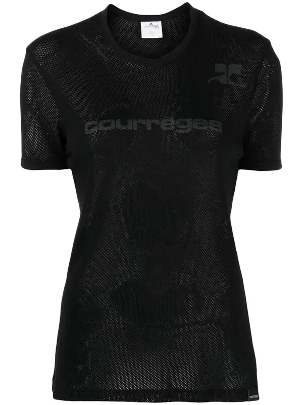 Buy COURREGES Logo-print Semi-sheer T-shirt - Black At 26% Off ...