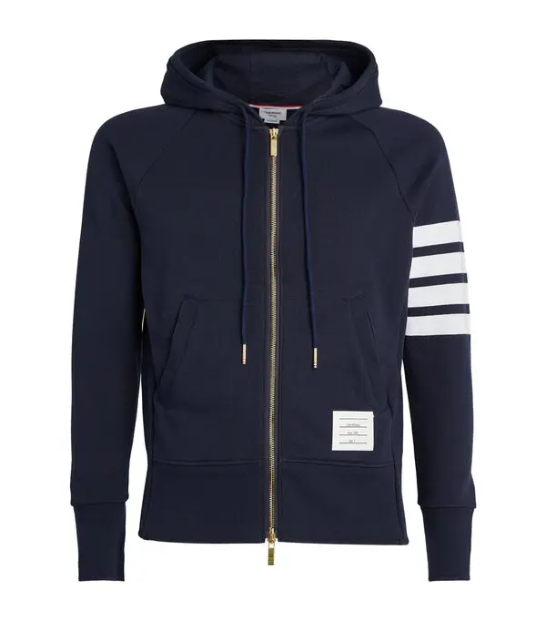 Thom Browne Four-stripe Zip-up Hoodie - Navy