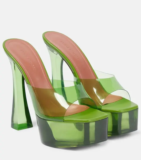 Amina Muaddi Dalida Glass Platform Mules - Green