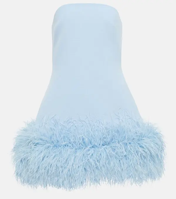 Safiyaa Feather-trimmed Mini Dress - Blue