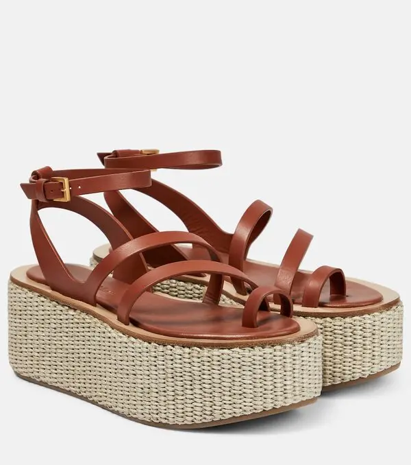 Max Mara Biarritz Leather Platform Espadrille Sandals