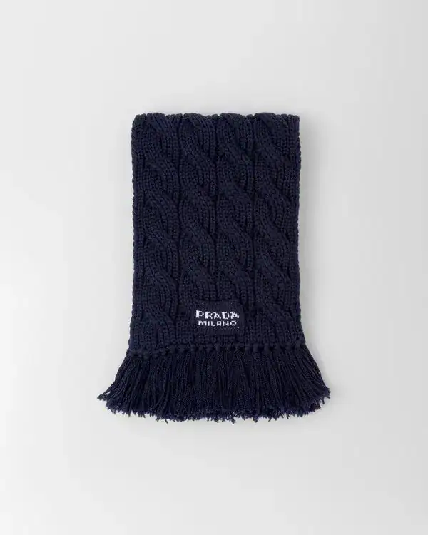 Prada Cable-Knit Wool Scarf - Navy | Editorialist