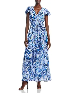 blue floral ruched dress Hyacinth House Vintage Blue Floral Marianna Maxi Dress Vintage Blue Floral / XL main image 1
