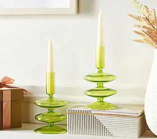 LIGHTSCAPES Set Of 6.5' Blown Glass Taper Holders
