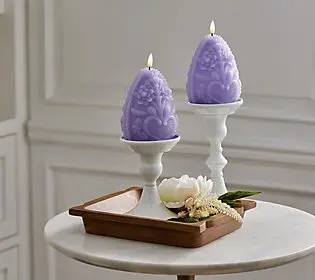 LIGHTSCAPES Set Of 2 Wax Floral Egg Flameless Candles