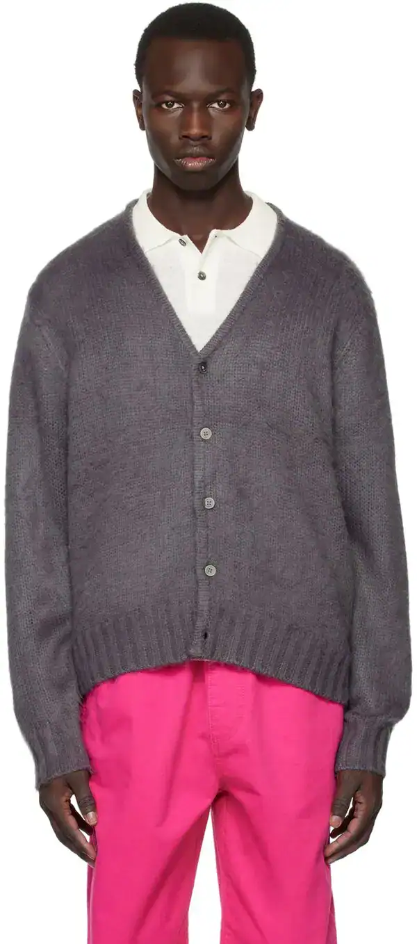 StüSsy Gray Brushed Cardigan - Char Charcoal | Editorialist
