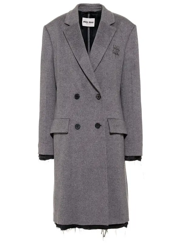 Miu Miu Logo-embroidered Double-breasted Coat
